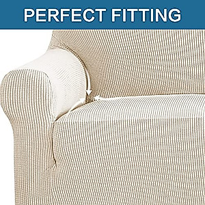 H.VERSAILTEX Stretch Chair Sofa Slipcover 1-Piece Couch Armchair Cover Furniture Protector Fit Chair Width Up to 47 Inches Soft with Elastic Bottom for Kids(One Seater Chair, Natural)