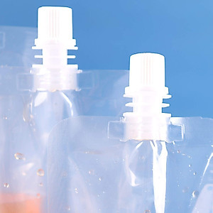 RONRONS 50 Pieces 200ml/6.76oz Plastic Flasks Liquor Cruise Pouches Reusable Liquid Spout Bags Transparent Drinking Pouch Large Capacity Beauty Liquids Containers Concealable Sneak Alcohol Travel Bag