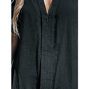 CUPSHE Women's V Neck Cover Up Dress Short Sleeve Semi-Sheer Beach Mini Dress Black