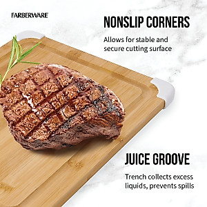 Farberware Nonslip Bamboo Cutting Board with Juice Groove, 11x14 Inch, White