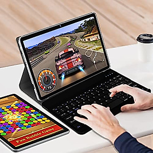 2023 Newest 2 in 1 Tablet 128GB Storage+1TB Expand 10 inch Tablets, 2.4G&5G WIFI Tablet PC, Android Tablet with Keyboard, Octa Core, HD Touchscreen,13MP Dual Camera, GMS Tablet with Case Mouse (Gray)