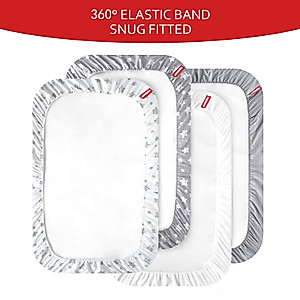 Bassinet Sheets for Baby Boys Girls 4 Pack(33" x 20"), Compatible with Mika Micky, Baby Delight, Dream On Me, Koola Baby, AMKE and Other Rectangle Bassinet Mattress, Grey