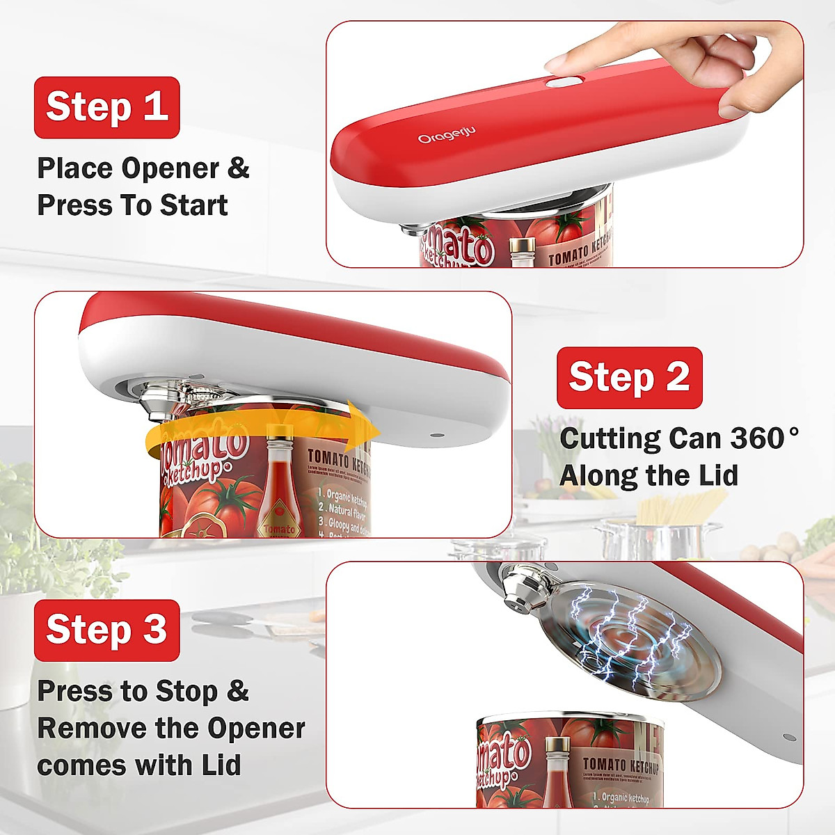 Electric Can Opener, Rechargeable Can Openers, Upgraded Blade Replaceable, One Touch Hand Free for Any Can Shape, Automatic Cordless Can Opener for Seniors with Arthritis-Black