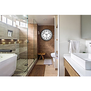 JENLYSTIME 12 Inch Indoor/Outdoor Retro Waterproof Wall Clock with Thermometer Silent Round Quartz Battery Operated Easy to Read Decorative for Kitchen Patio,Bathroom,Deck,Porch,Pool(Silver)