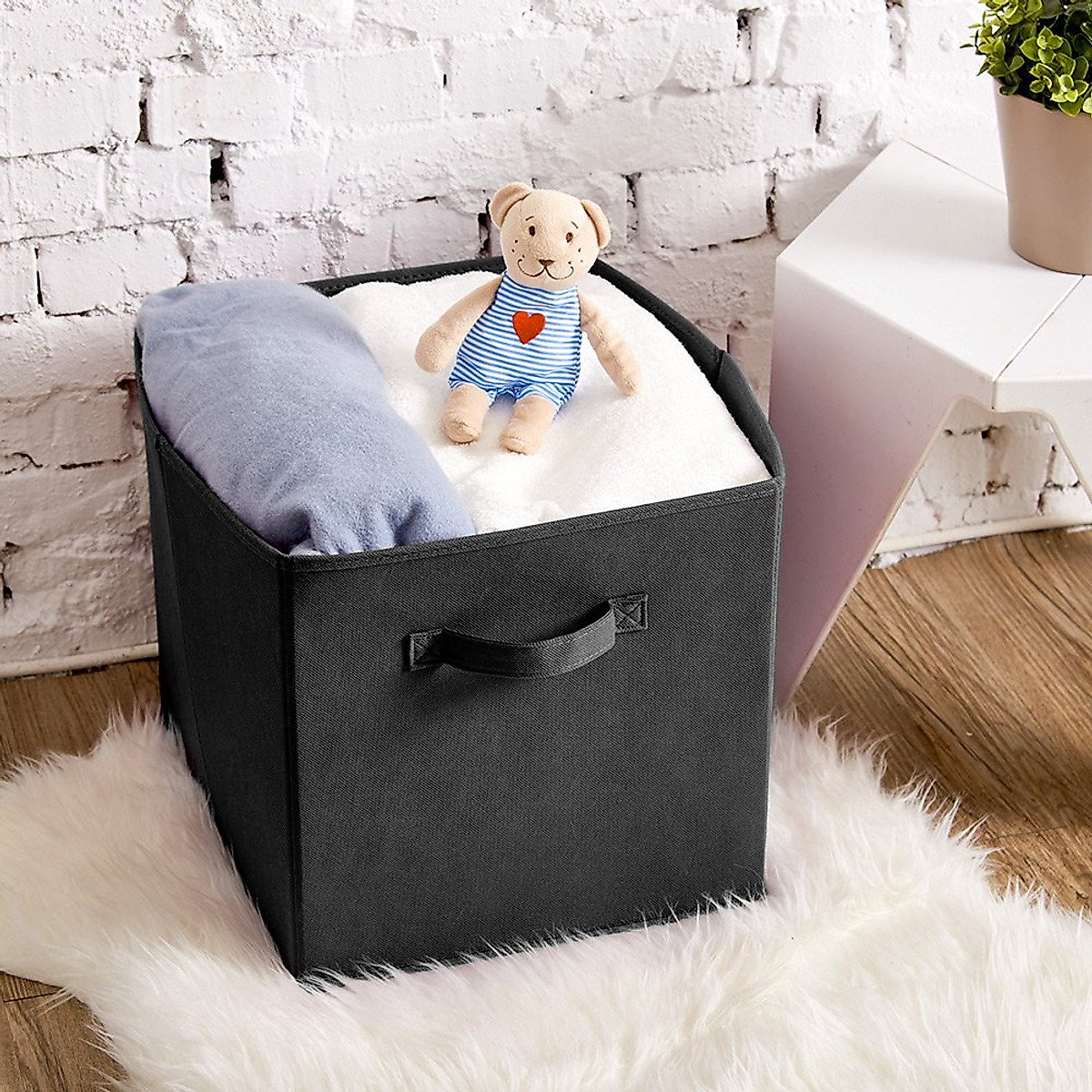 EZOWare Bundle Kit Set of 10 Fabric Basket Bins Bundle Kit, Black Collapsible Organizer Storage Cube with Handles for Home, Bedroom, Baby Nursery, Kids Playroom Toys - 13"x15"x13" + 10.5"x 10.5"x 11"