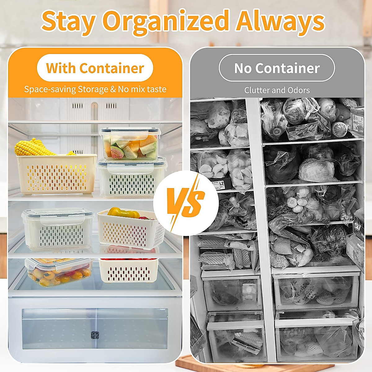 Fruit Storage Containers for Fridge,Produce Saver Containers for Refrigerator with Drain Colander,Food Storage Container,Dishwasher&Microwave Safe,Keep Fruits,Vegetables,Berry,Meat Fresh longer 6Pack.