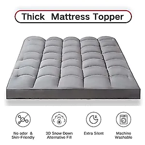Homemate Queen Mattress Topper,1800TC Cooling Mattress Pad Cover for Deep Sleep, Extra Thick 3D Snow Down Alternative Overfilled Plush Pillow Top with 8-21 Inch Deep Pocket - Queen Size, Grey