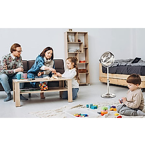 Mros Circulator Fan, Metal Stand up Pedestal Fan,Quite Silence Fan,3-Speed and Adjustable in Height for office, home, bedroom and living room especially ideal for ladies and babies(Brushed Nickel)