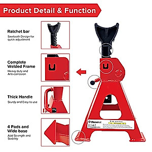 Donext Jack Stands 3 Ton (6,500 lb) Capacity Steel, 1 Pair Red Lifting Stand Adjustable Jack Stands