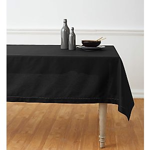 Solino Home Black Tablecloth – Cotton Linen Hemstitch Tablecloth 58 x 84 Inch – Machine Washable Rectangle Table Cloth for Summer