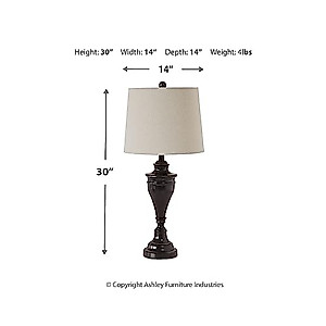 Signature Design by Ashley Darlita Traditional 29" Table Lamp with Pedestal Base, 2 Count, Dark Brown with White Shade