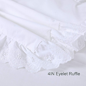 Eyelet Pillow Shams White Lace Ruffled Standard Shabby Chic Set of 2 Pillowcases Scalloped Farmhouse Country French Pretty Girls Cute Ruffle Embroidered 2 Pieces 20×26 Vintage Cotton 100%