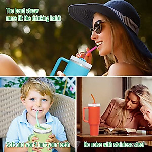 MLKSI 6 Pack Silicone Straw Replacement 40 oz for Stanley Quencher Tumbler, Reusable Bent Straws with Cleaning Brush for Stanley H2.0 FlowState Stainless Steel Simple Modern 40 oz Tumbler