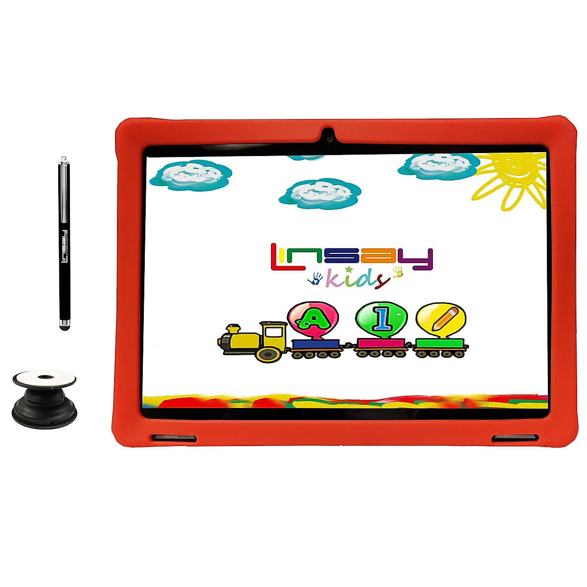 LINSAY 10.1" 1280x800 IPS 2GB RAM 32GB Android 11 Tablet with Kids Red Defender Case, Backpack, Pop Holder and Pen Stylus