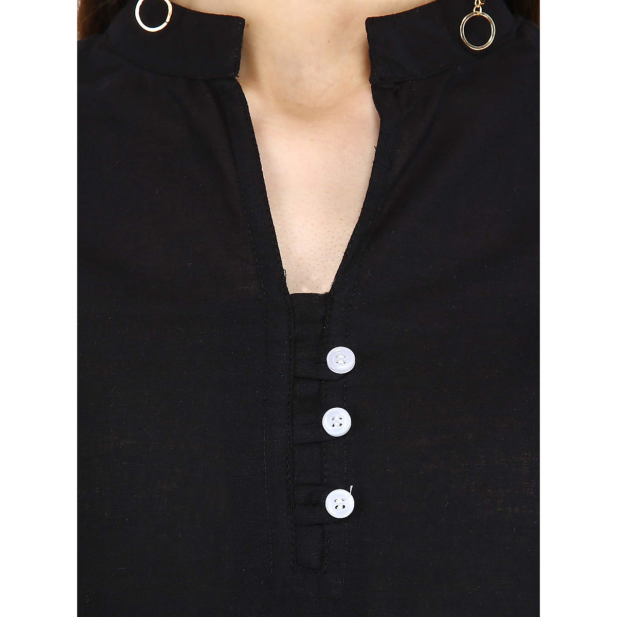 Ramkudi Indian Women's Plain Cotton Kurti Black Top