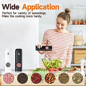 Electric Salt and Pepper Grinder Set (2 Pack), USB Rechargeable One Hand Operation, Adjustable Coarseness Mill Grinders Shakers LED Light, Automatic Pepper Grinder for Kitchen Gadgets Gifts