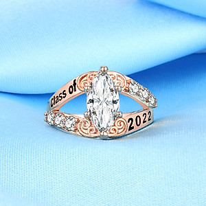Ccjcinata Customized Birthstone cz rings Sterling Silver High School class rings for girls College Class Ring for women graduation gifts (Sterling Silver - Rose Gold Plated)