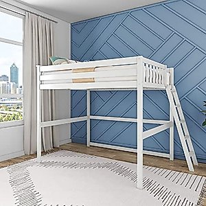 Max & Lily Full Size High Loft Bed with Ladder on End, White, Solid Wood Modern Bed Frame for Kids/Teens, Pine, Non-Toxic Finish, 400 lb. Weight Capacity, Easy Assembly