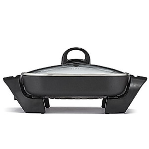 BELLA Electric Skillet and Frying Pan with Glass Lid, Nonstick Coating, Cool Touch Handles, Removable Heating Probe, Dishwasher Safe, 12 x 12 inch, Black