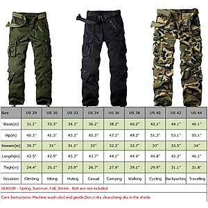 Mesinsefra Men's Cotton Casual Military Army Cargo Pants Camo Combat Work with 8 Pocket Black 36