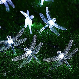 AMZSTAR Solar Powered String Lights Waterproof,19.7ft 8 Modes 30LED Dragonfly Fairy Lights Decorative Lighting for Indoor/Outdoor Home Garden Lawn Fence Patio Party (White)
