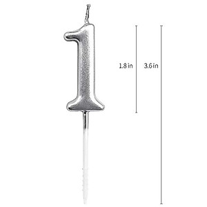 Dollet Silver Birthday Candles Number 1 Cake Topper Decoration Glitter Candle for Party Anniversary Kids Adults