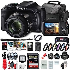 Canon PowerShot SX540 HS Digital Camera (1067C001) + 64GB Memory Card + 2 x NB-6L Battery + Color Filter Kit + Filter Kit + Corel Photo Software + Charger + Card Reader + LED Light + More (Renewed)