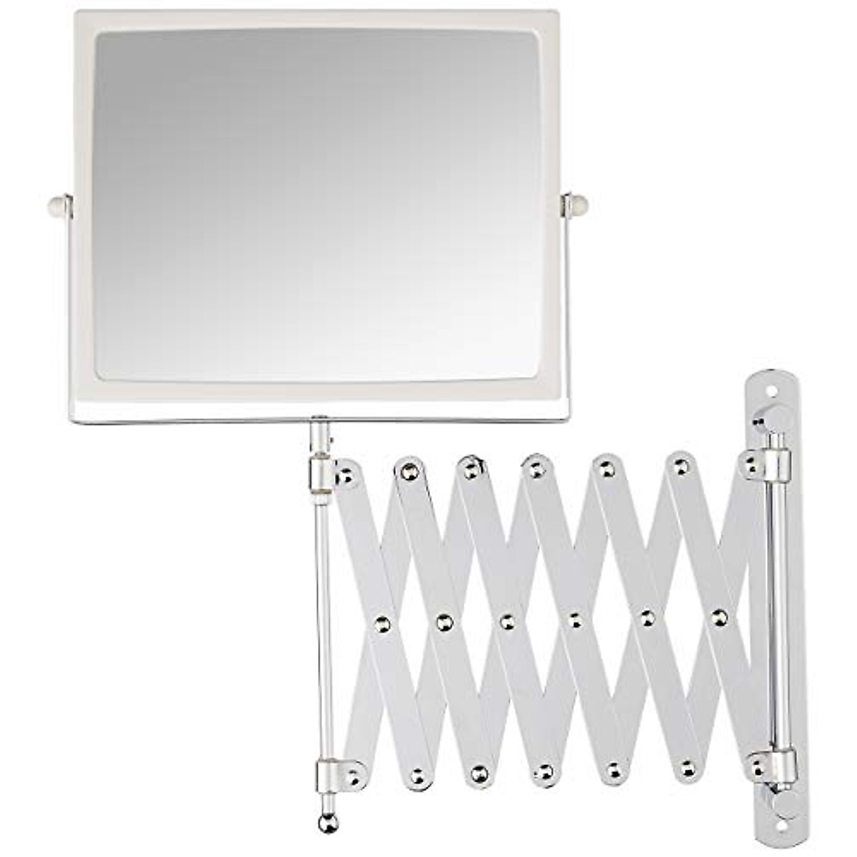 Jerdon 8.3-Inch x 6.5-Inch Two-Sided Swivel Wall Mount Mirror - Vanity Mirror with 5X Magnification & 30 inch Wall Extension - White Base with Chrome Finish Handle - Model J2020C