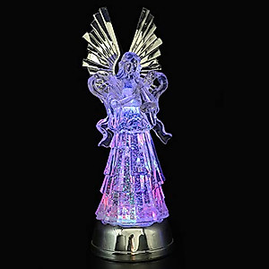 Eldnacele 14" Christmas Angel Globe Water Glittering Angel Figurine, Battery Operated Color Changing Angel Statue Light for Tabletop Deocration, Angel with Trumpet from Daughter