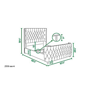 Jennifer Taylor Home Brooklyn Sleigh, King (U.S. Standard), Opal Grey Velvet