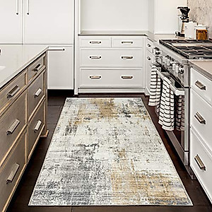 ReaLife Machine Washable Rug - Stain Resistant, Non-Shed - Eco-Friendly, Non-Slip, Family & Pet Friendly - Made from Premium Recycled Fibers - Abstract Modern - Beige, Gray, Ivory, 2'6" x 8'