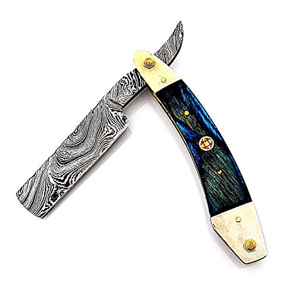 Hand Made Damascus Steel Straight Razor Folding Razor With Shaving Ready Classic Barber Blade Edge, Men Straight Razor, Leather Case + Strop, Close Shave, Great Gift R-17