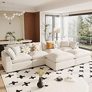 FANYE U-Shaped Oversized Modular Cushions Sectional Sofa Couch,L/U 6 Seaters DIY Free Combined Deep Seat Upholstered Sofa&Couch W/Reversible Chaises and Movable Ottomans for Living Room