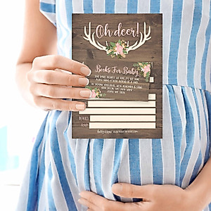 Hadley Designs 25 Oh Deer Invitations, 25 Books Request Cards, Sprinkle Invite for Girl, Bring A Book Instead Of A Card, Invitation Inserts for Baby Shower Guest Book