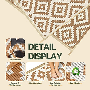 JBGO Outdoor Rug - Patio Rug - Reversible Woven Lightweight Large Recycled Plastic Striped Stain Proof Indoor Area Runner Mat - Deck, Patio, Camping, Picnic, Balcony - Doe&Coconut Milk - 5' x 8‘