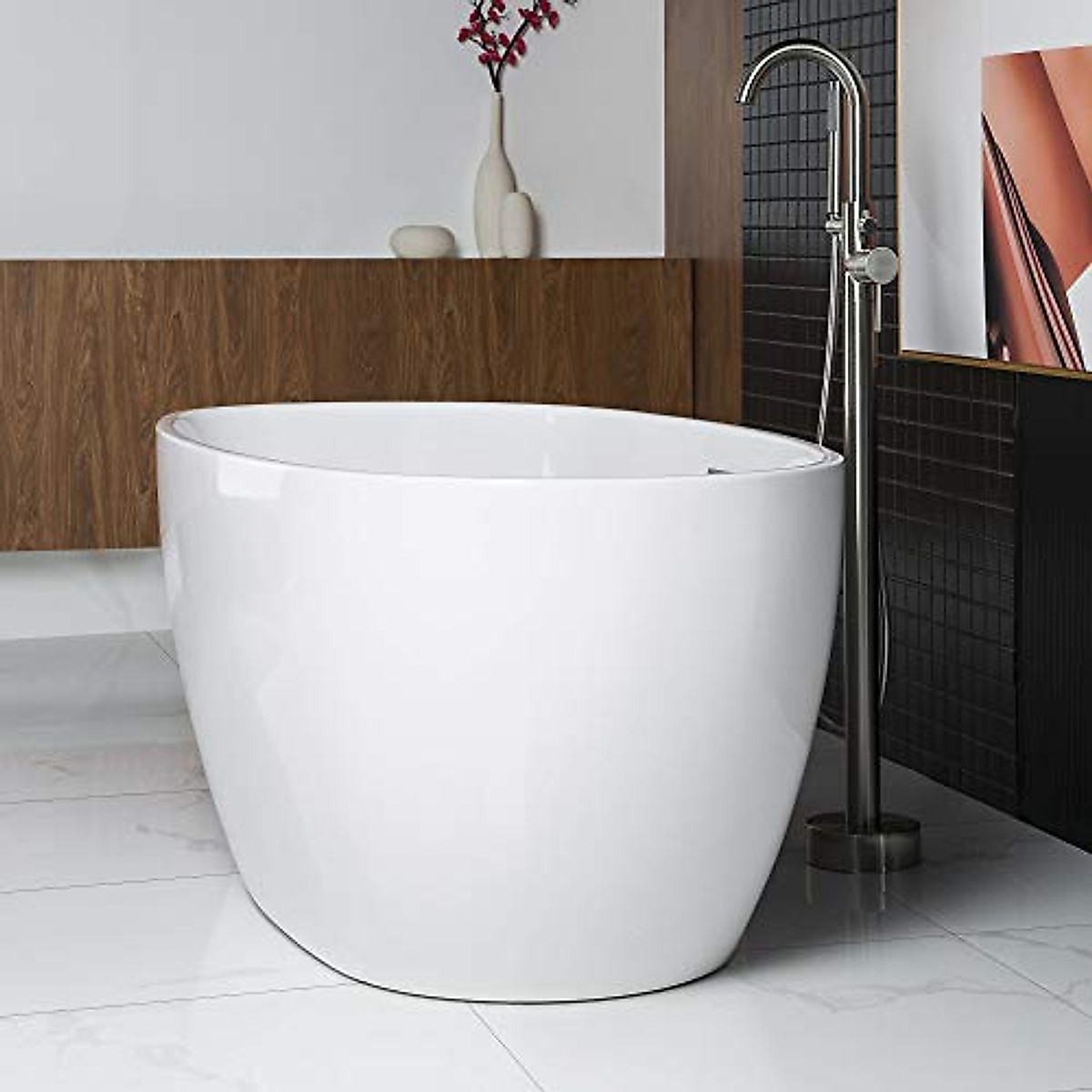 WOODBRIDGE 59"Freestanding White Acylic Soaking Bathtub with Brushed Nickel Drain and Overflow,BTA1518 -B/N-Drain &O