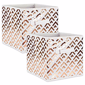 DII Non Woven Polyester Metallic Diamond Storage Bin, Small Set of 2, White/Copper
