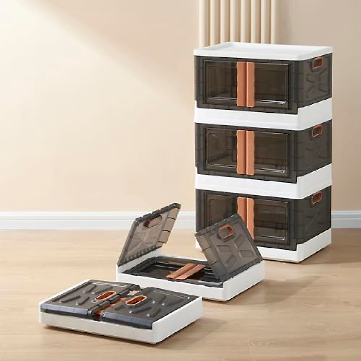 Shoe Storage Box,Plastic Stackable Shoe Organizer for Closet,Space Saving Shoe Storage Boxes,Lockable Sneaker Containers Case Bins with Lids & Wheels,Foldable Shoe Rack for Sneaker Boot (1 Pack)