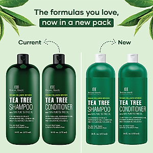Botanic Hearth Vegan Collagen Infused Tea Tree Shampoo and Conditioner Set, 16 fl oz each - Sulfate Free, Paraben Free - For Itchy and Dry Scalp - Men and Women
