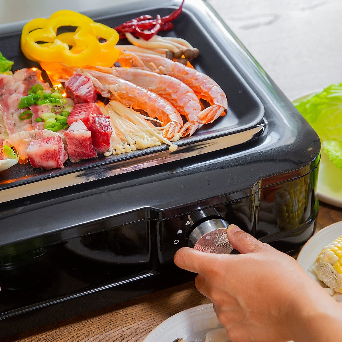 Barton Electric Smokeless Indoor Infrared Instant Heating Adjustable Temperature Knob BBQ Grilling Non-Stick Grate and Drip Tray, Black