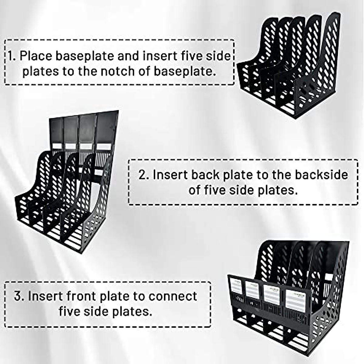 Ysenchan Magazine File Holder, Plastic File Folder Holder for Desk, 4 Compartments Desk Organizer for Office Storage, Vertical Binder Organizer, Black