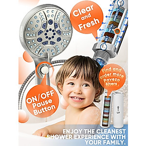 Pavezo High Pressure Handheld Shower Head with Filter, ON/OFF Switch Pause Button, 10-mode Shower Head with Hard Water Softener Filters, SS Hose, Anti-clog & Powerful Clean Tile & Pets, Brushed Nickel
