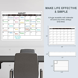 Dry Erase Calendar for Wall - Large Dry Erase Calendar, 28" x 40", Undated Monthly Calendar for Home, Office, Classroom, Erasable Laminated Calendar Whiteboard with 6 Markers ＆ 6 Stickers - 1Y Grey