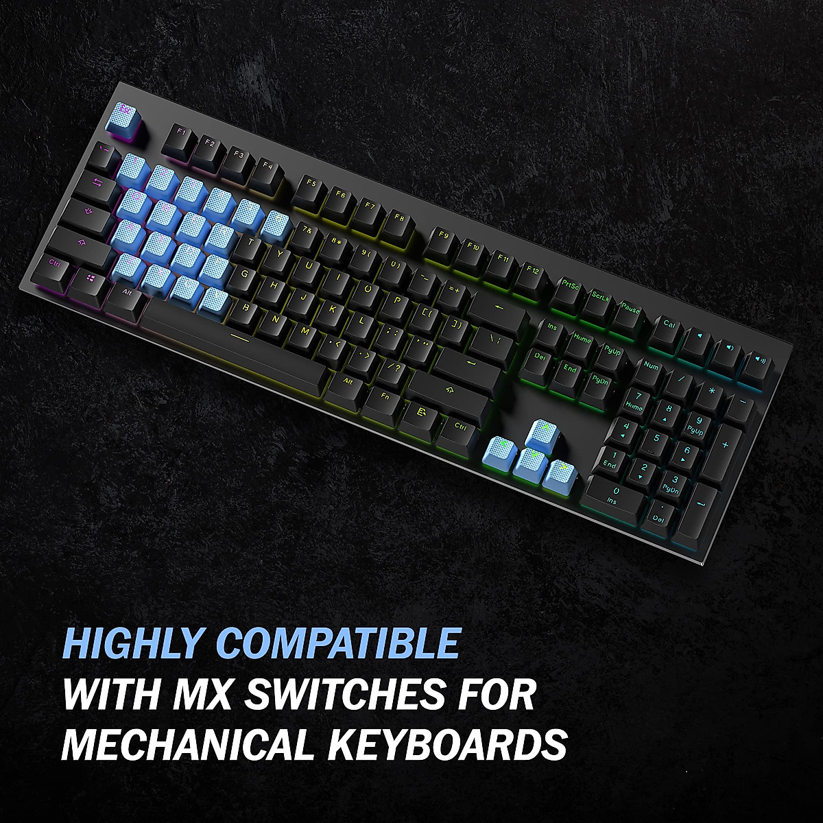 HK Gaming Rubber Keycaps Set | Anti-Slip Texture | Doubleshot Backlit Keycap Set | 23 Keys OEM Profile Key Set | for Mechanical Keyboard | Compatible with Cherry MX, Gateron, Kailh | Blue Malibu