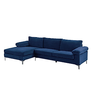 Casa Andrea Milano Modern Large Velvet L-Shape Sectional Sofa, with Extra Wide Chaise Lounge Couch