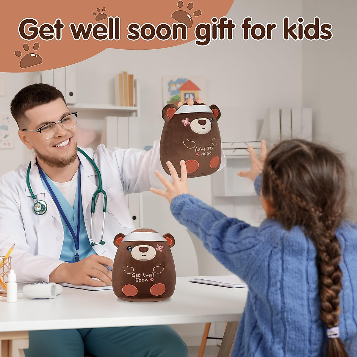 SEAOPOP Get Well Soon Bear Plush: Cute Soft Teddy Bear with Bandage Stuffed Animal, Feel Better Plushies Toy, Get Well Gifts for Recovery Kids Women Patient After Surgery