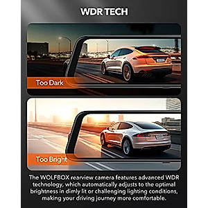 WOLFBOX G840H 2.5K Mirror Dash Cam,12'' Mirror Dash Cam Front and Rear,1080P Rear View Mirror Camera,Dual Dash Camera for Cars with 32GB TF Card & GPS,Super Night Vision,Parking Monitoring