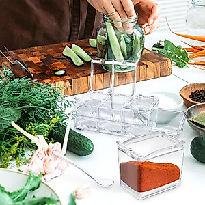 Faxco 4-Cell Clear Seasoning Rack Spice Box, Storage Container Condiment Jars Acrylic Seasoning Box with Cover and Spoon (Enhanced Version Clear)