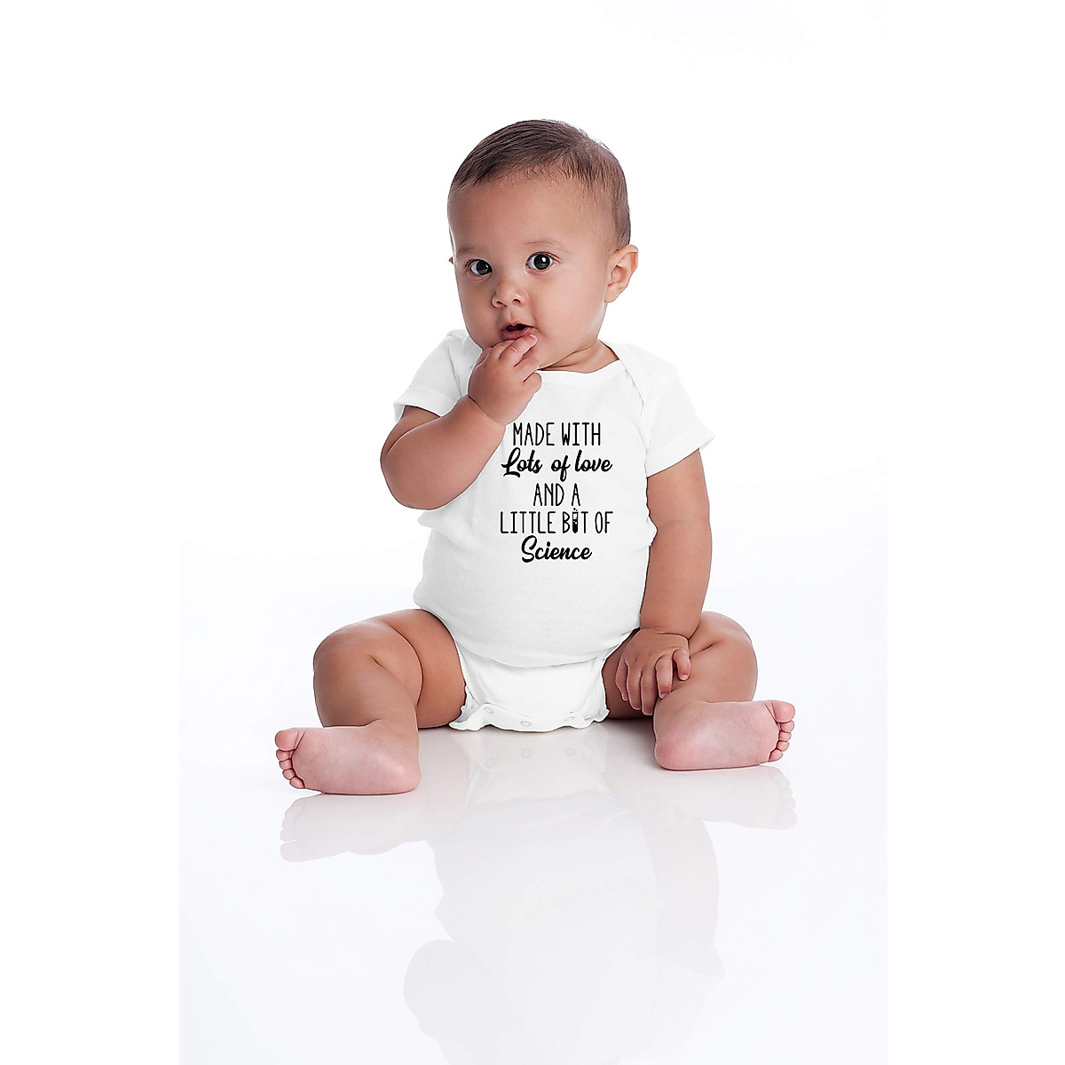 Made With Lots Of Love And A Little Bit Of Science - Funny Baby Essentials Bodysuit Romper (Newborn, White)
