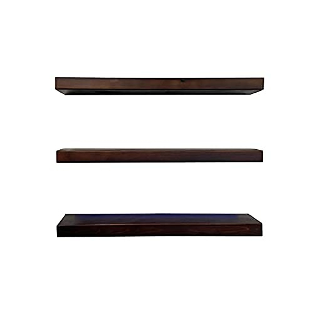 Mark One Home Goods Rustic Farmhouse 3 Tier Justified Floating Wood Shelf - Floating Wall Shelves (Set of 3), Hardware and Fasteners Included (Dark Walnut, 16")